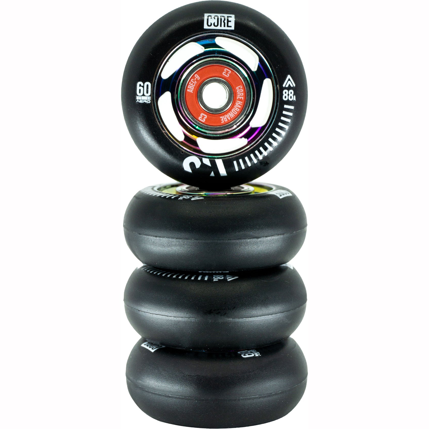 CORE Aero Inline Skate Wheels - Black/Neochrome 60mm | SkateHut