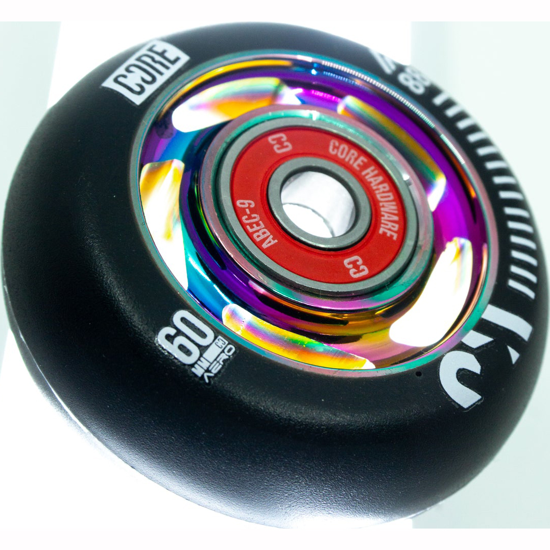CORE Aero Inline Skate Wheels - Black/Neochrome 60mm | SkateHut