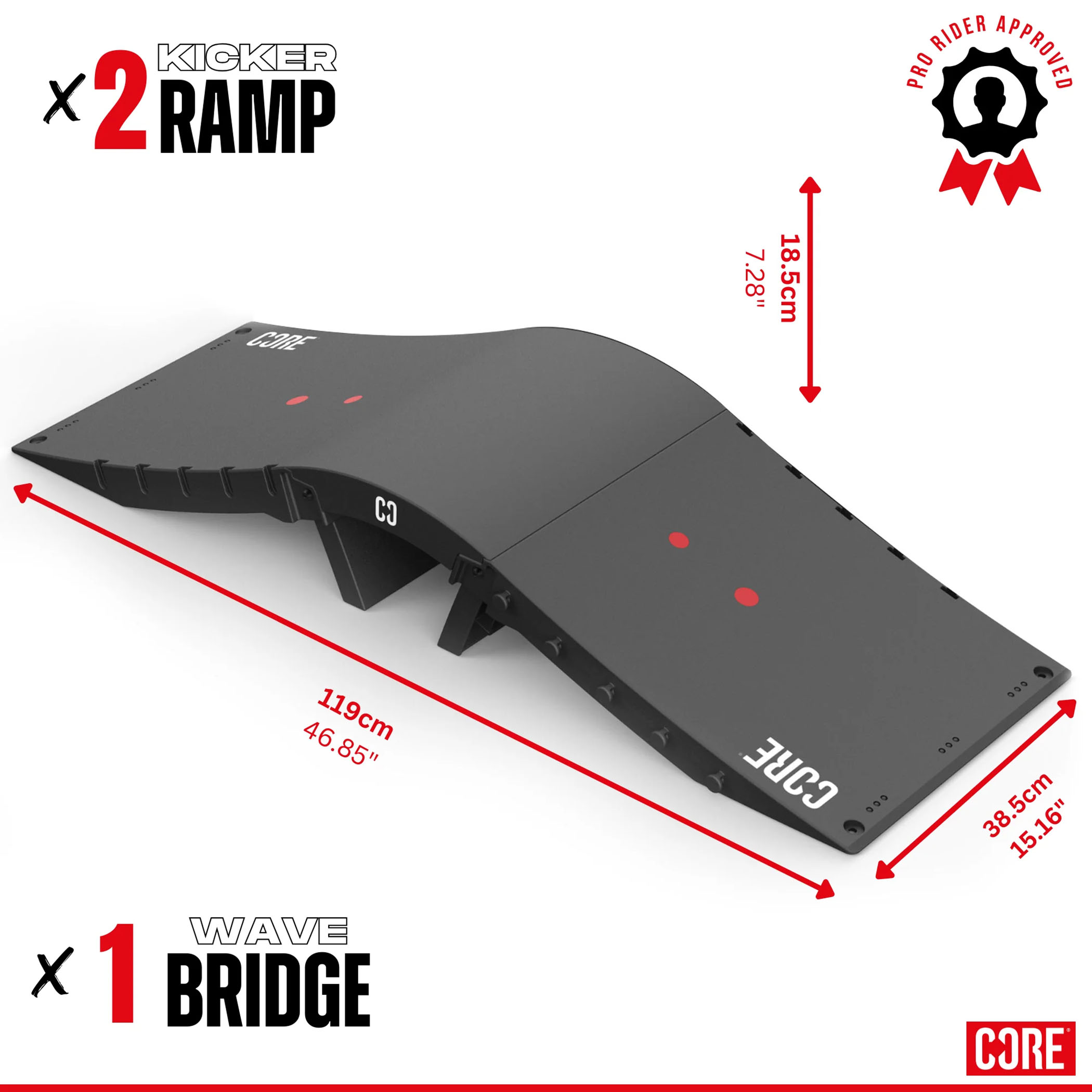CORE Skate Ramp - Mini Wave Ramp Set (2 Kickers & Bridge) | SkateHut