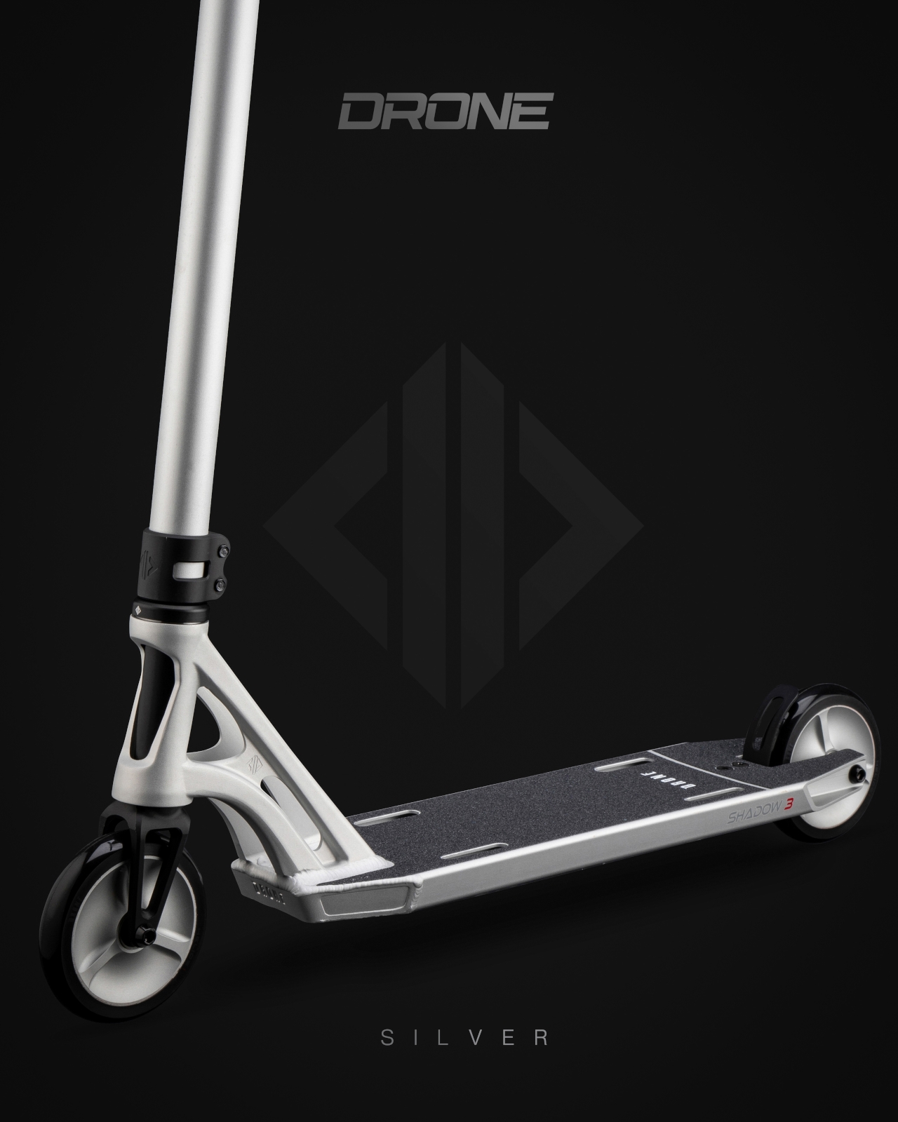 Drone Shadow 3 Feather-Light Stunt Scooter - Silver Anodised | SkateHut