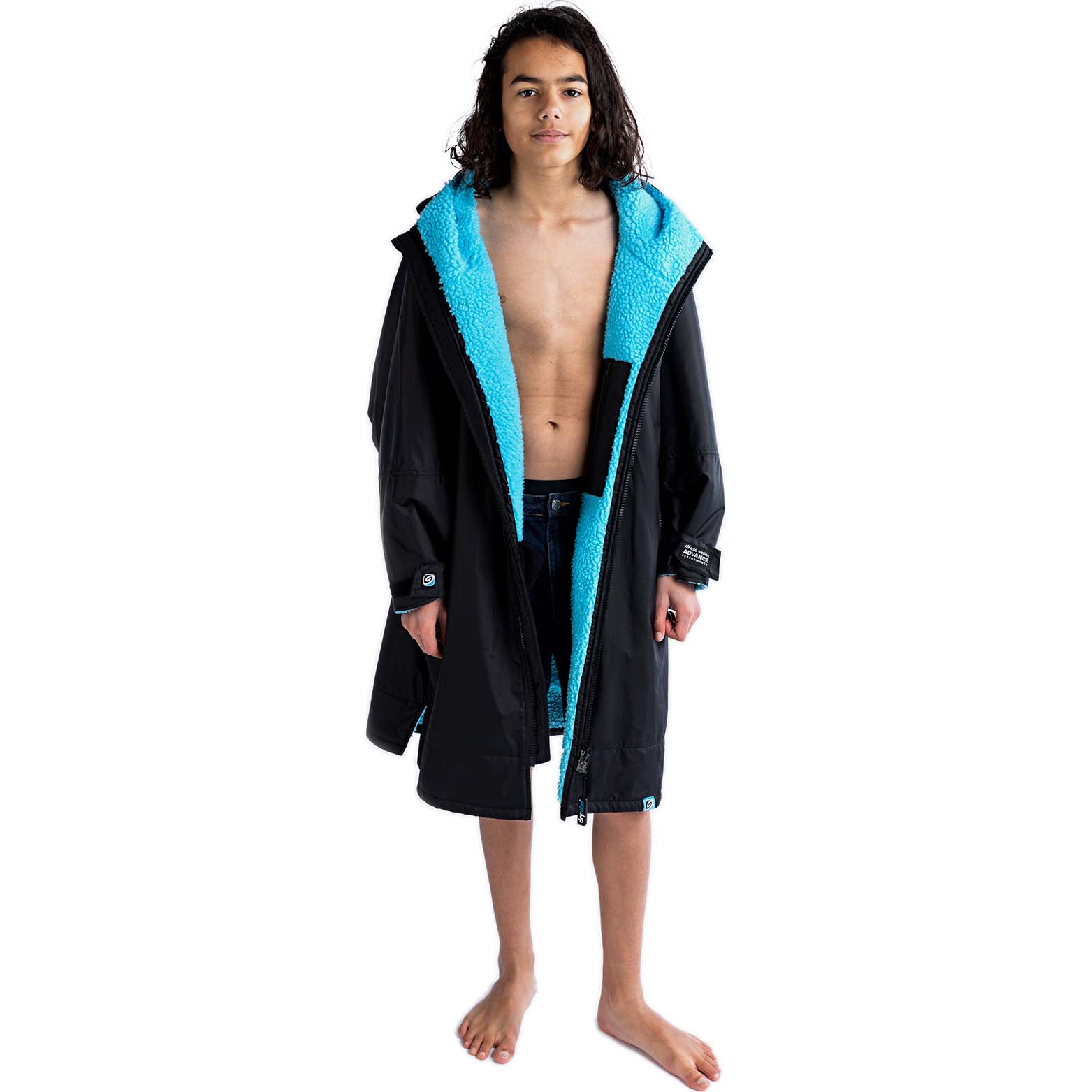 Dryrobe Advance Kids Long Sleeve V3 Changing Robe - Black/Blue | SkateHut