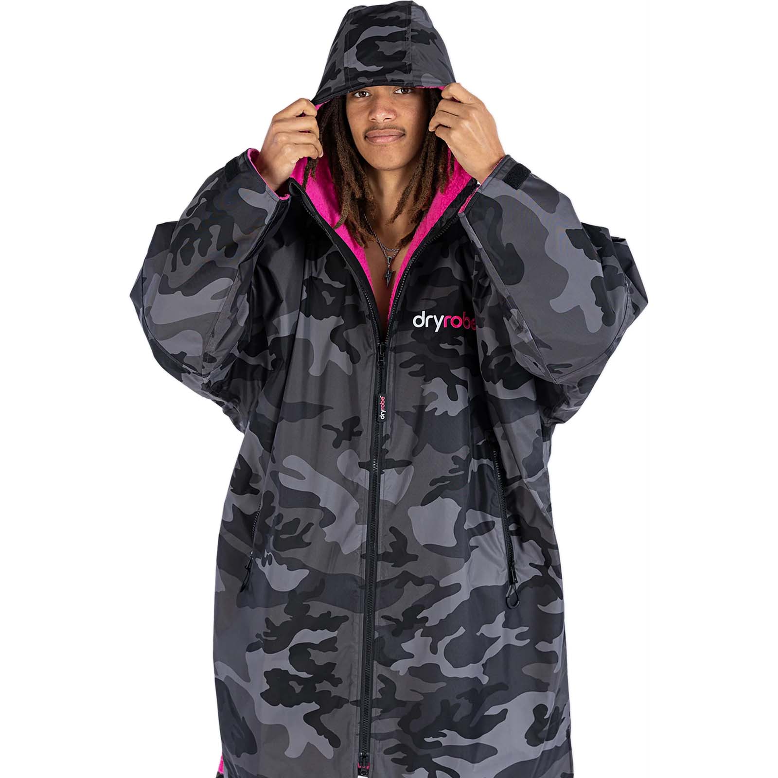 Dryrobe Advance Long Sleeve V3 Changing Robe - Black Camo/Pink | SkateHut