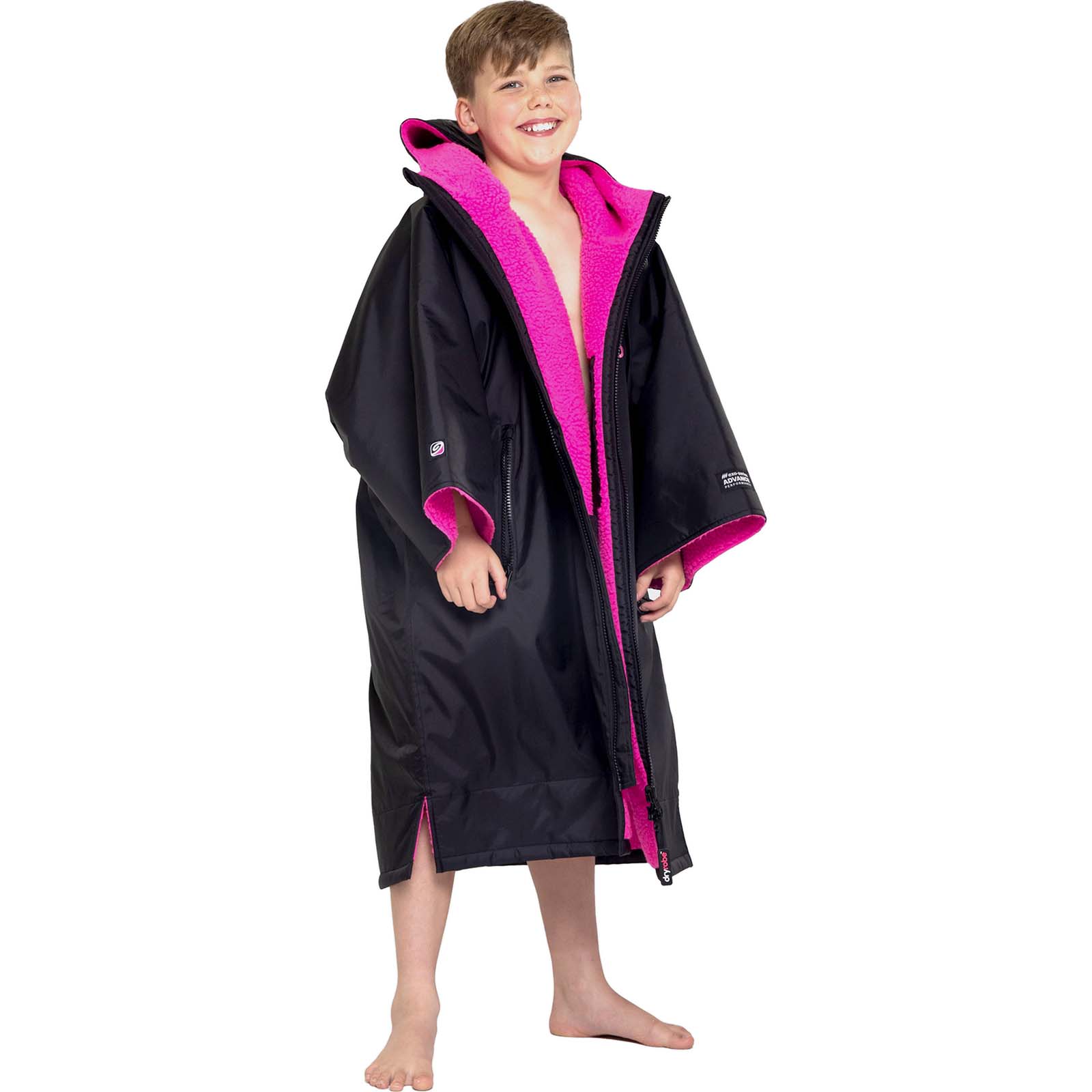 Dryrobe Advance Kids Short Sleeve Changing Robe - Black/Pink | SkateHut