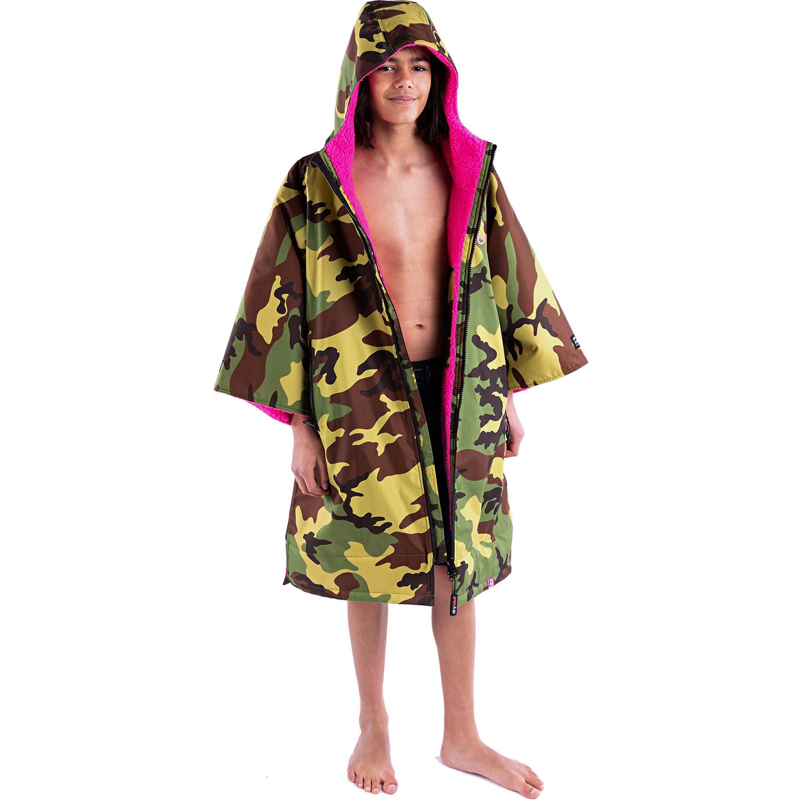 Dryrobe Advance Kids Short Sleeve Changing Robe - Camo/Pink | SkateHut