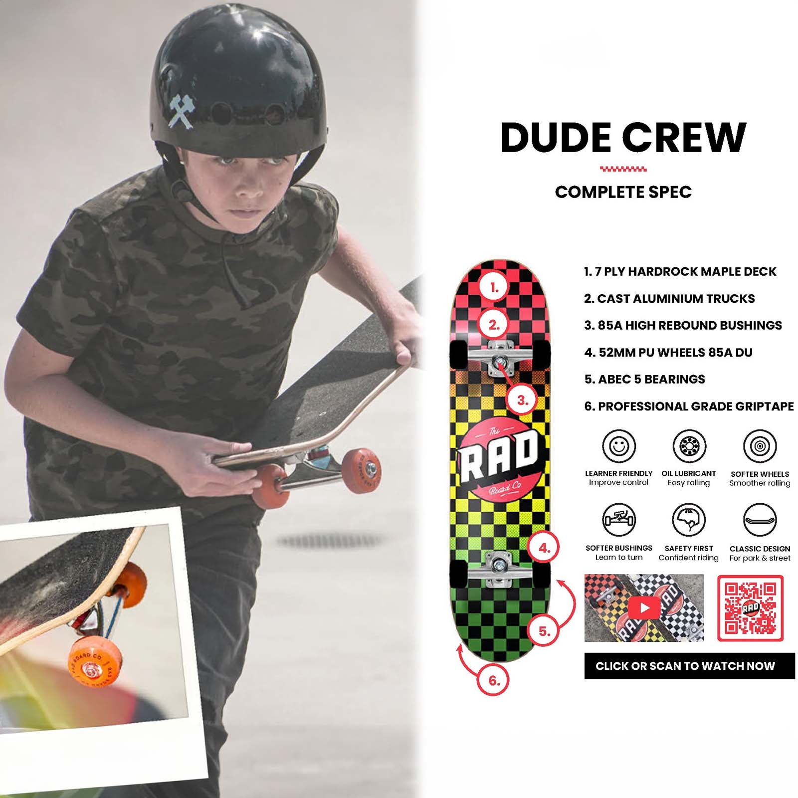 Rad Dude Crew Checkered Complete Skateboard - Black/White Wheels 8 ...