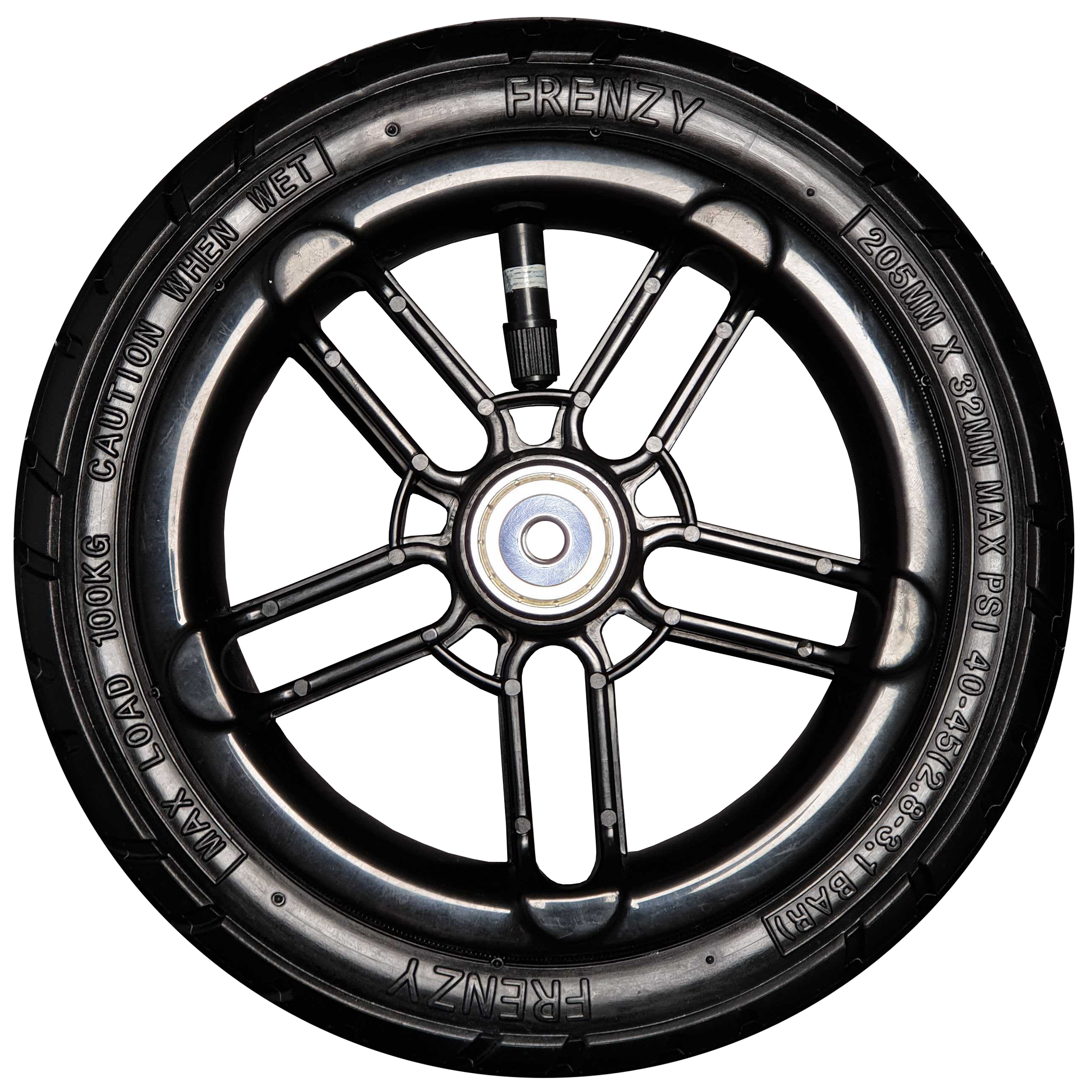 Frenzy 205mm Pneumatic Scooter Wheel w/Bearings - Black | SkateHut