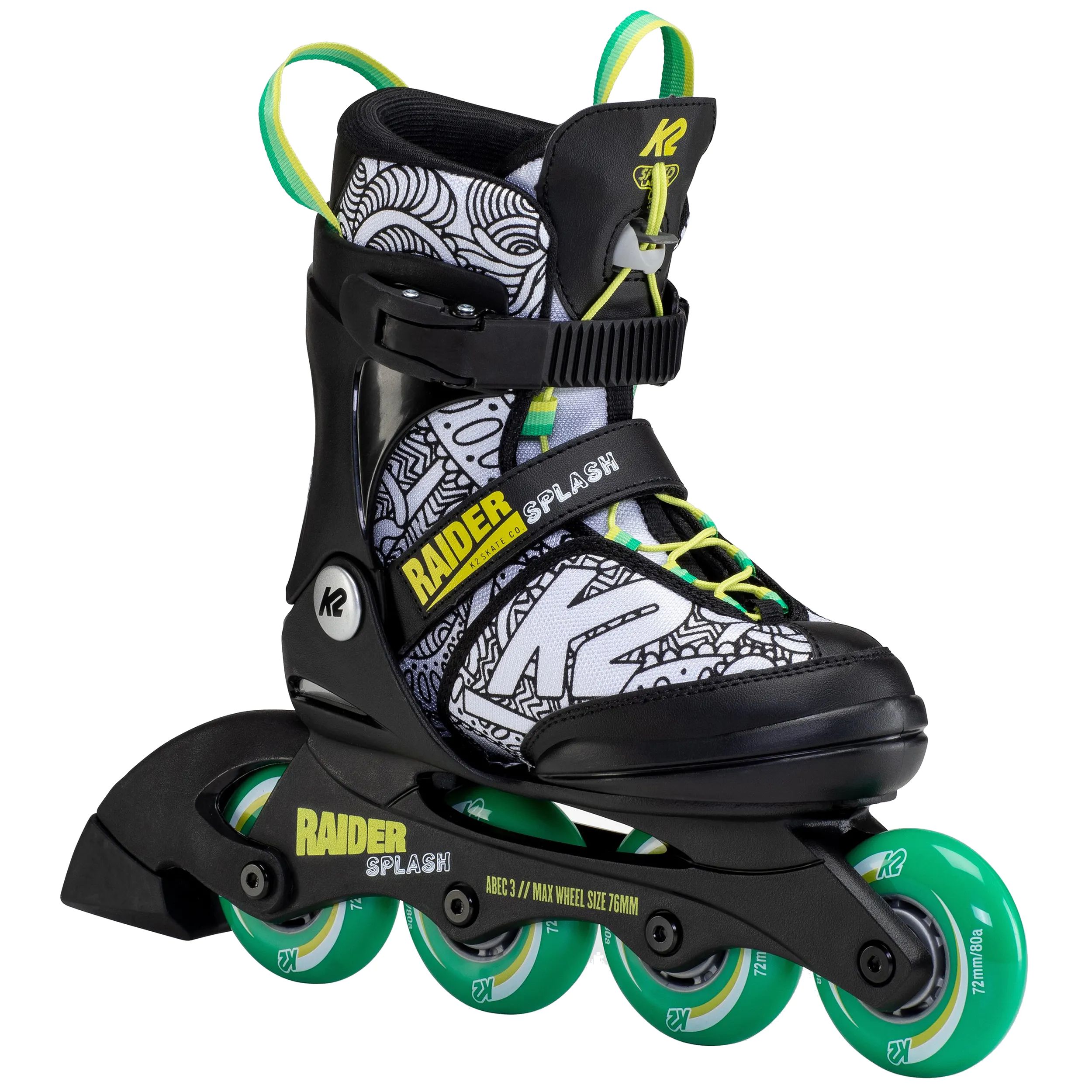 K2 Raider Splash Adjustable Inline Skates - Black/Green | SkateHut