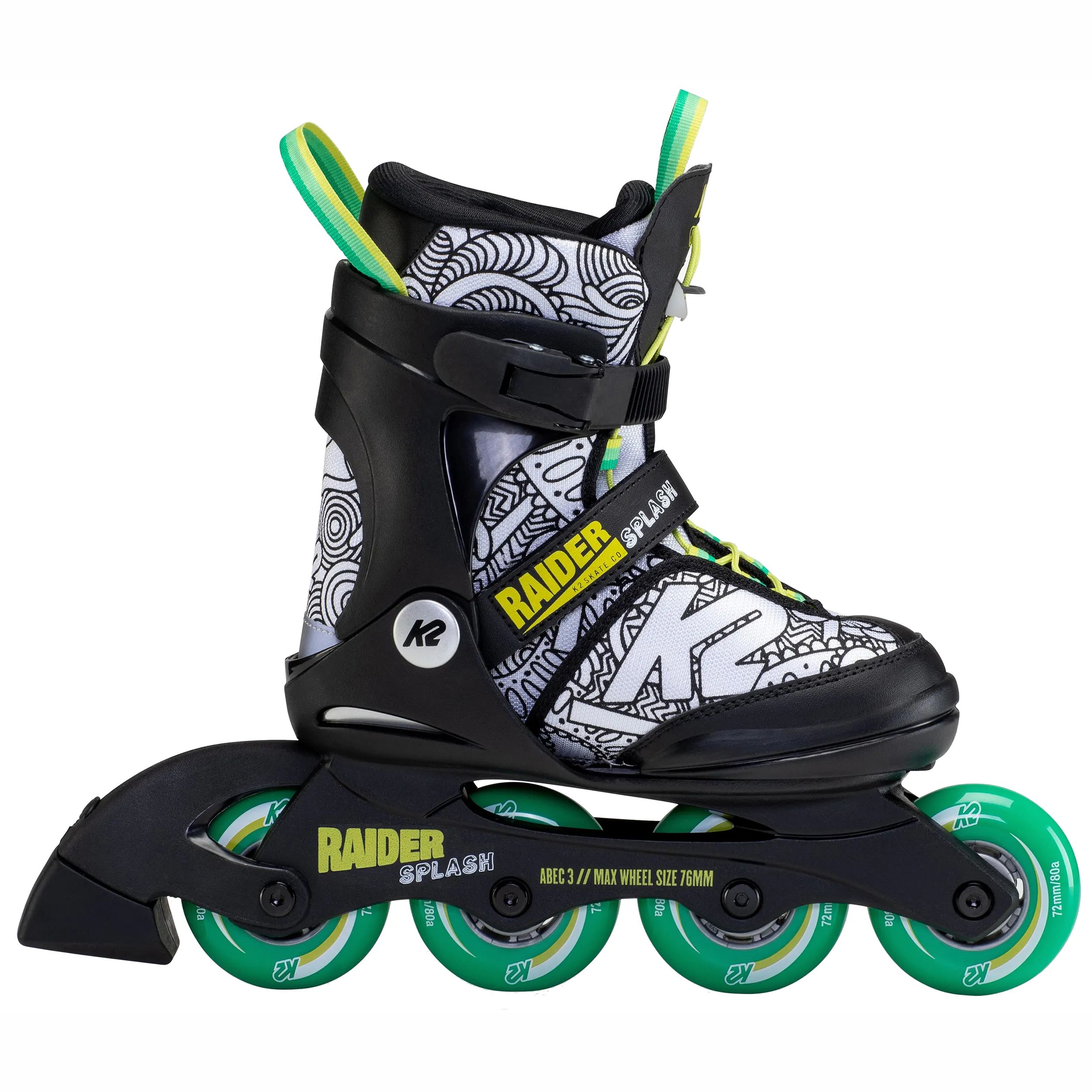 K2 Raider Splash Adjustable Inline Skates - Black/Green | SkateHut