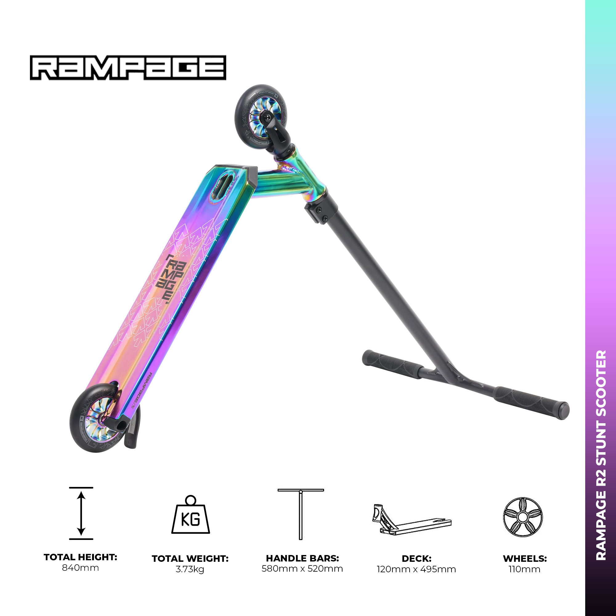 Rampage R2 2023 Complete Stunt Scooter - Neochrome | SkateHut