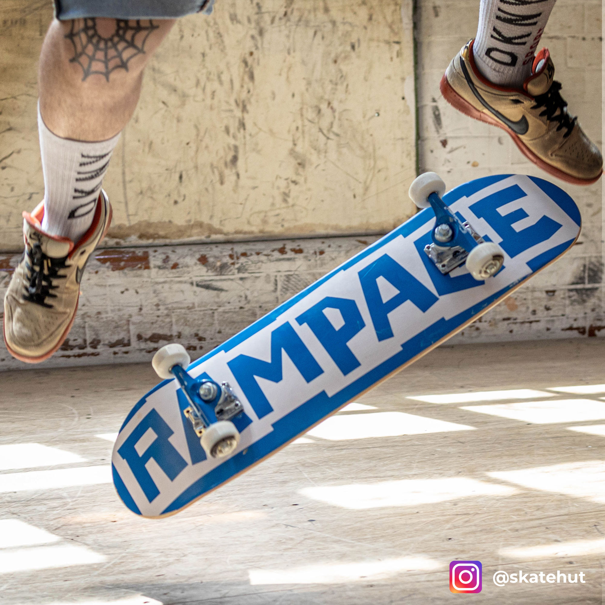 Rampage Block Logo Complete Skateboard - Blue/White 8'' | SkateHut