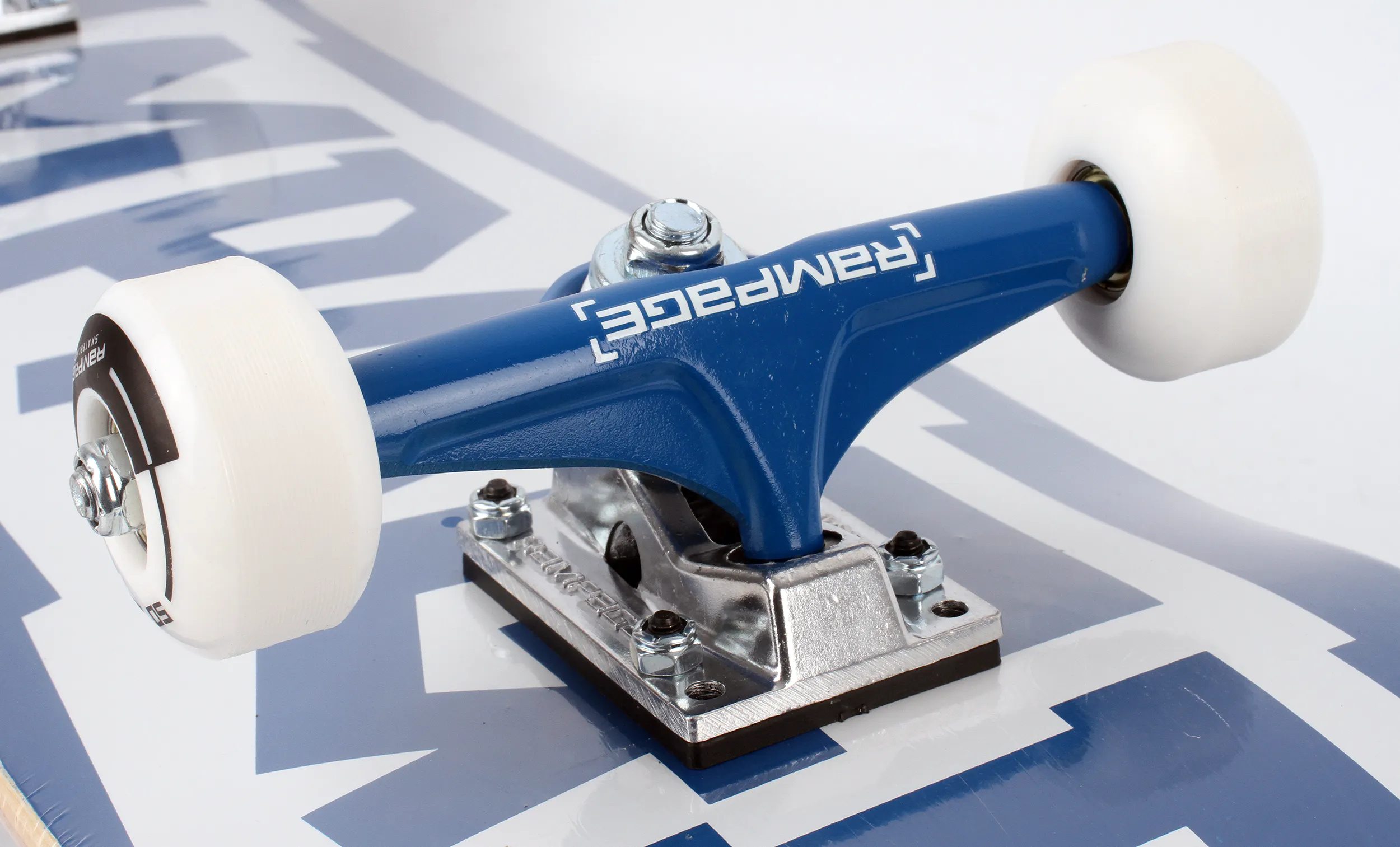 Rampage Block Logo Complete Skateboard - Blue/White 8'' | SkateHut