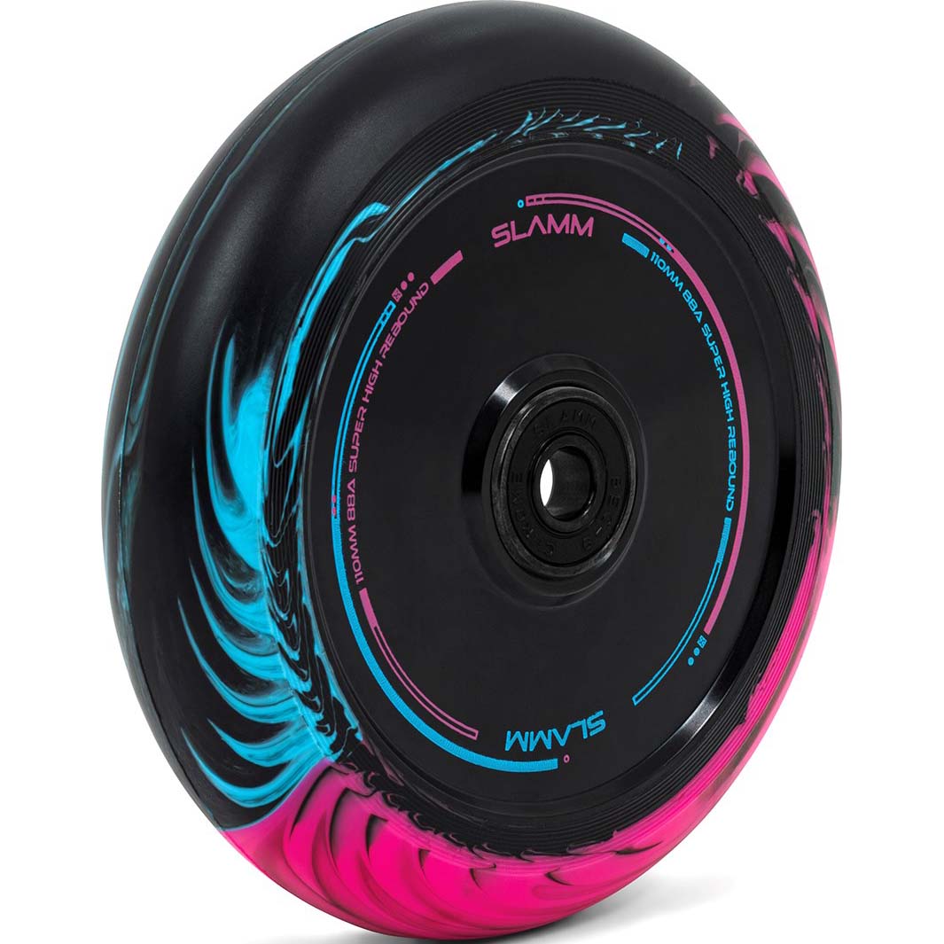 Slamm Swirl Hollow Core 110mm Scooter Wheel - Black/Blue/Pink | SkateHut
