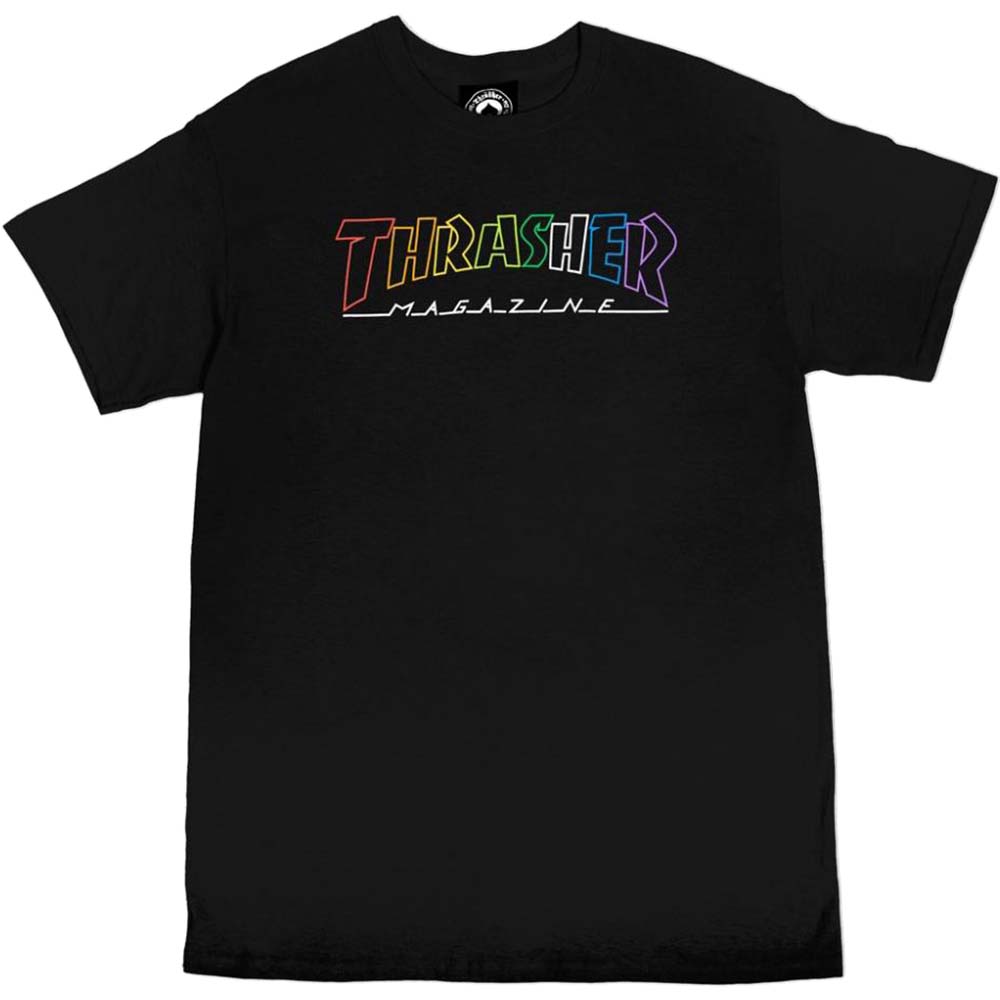Thrasher Outline Rainbow T Shirt - Black/Multi | SkateHut