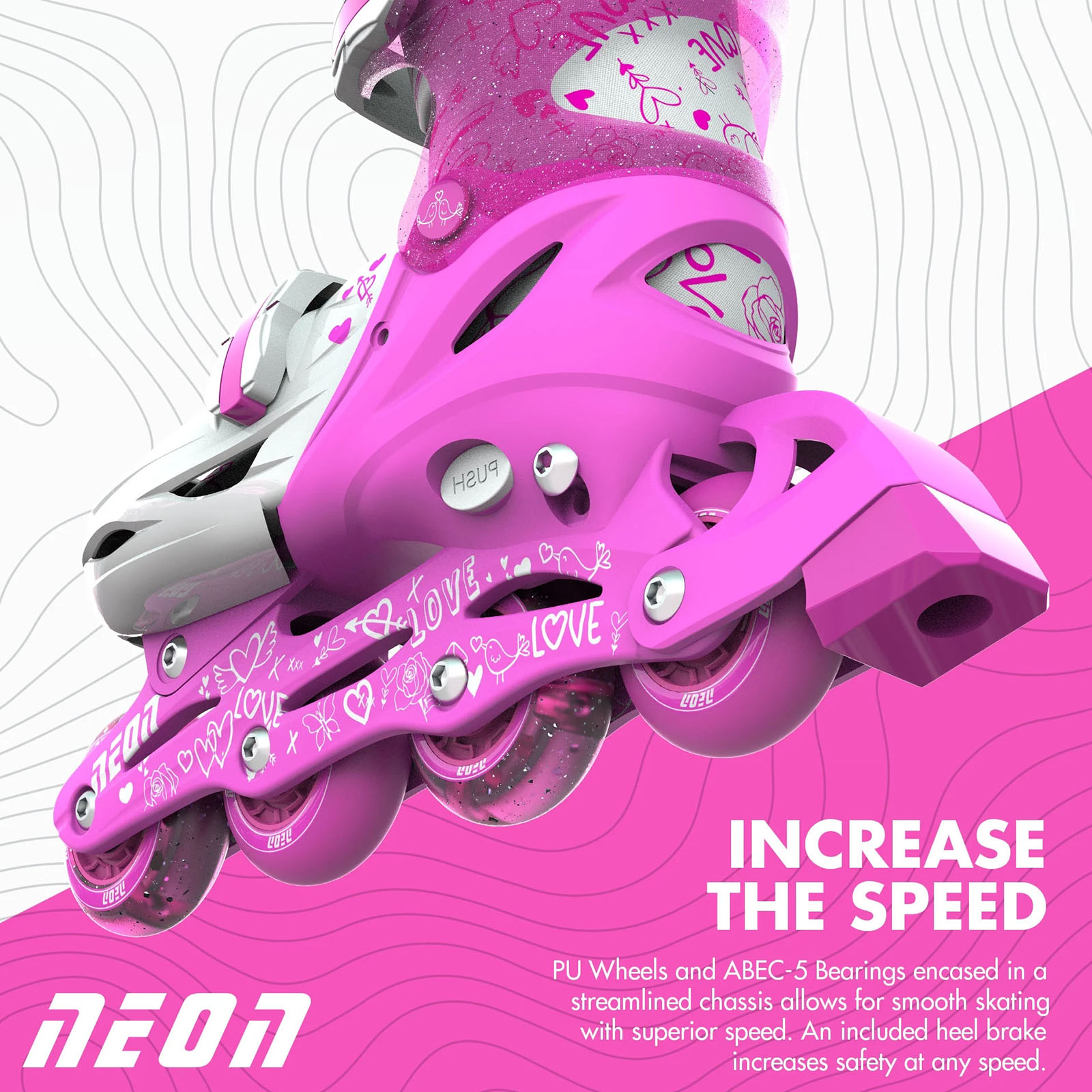 Yvolution Neon Combo 2-In-1 Adjustable Roller Skates - Pink (UK 2 - UK ...