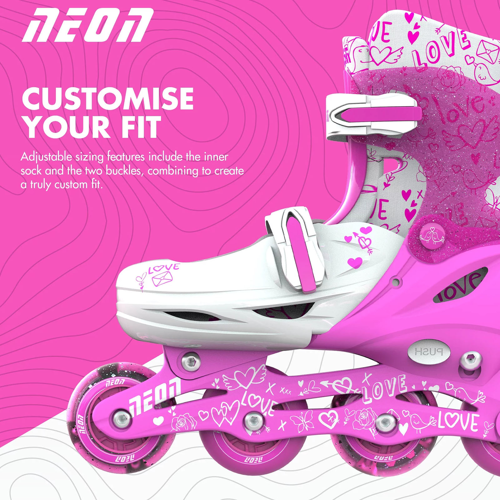 Yvolution Neon Combo 2-In-1 Adjustable Roller Skates - Pink (UK 2 - UK ...