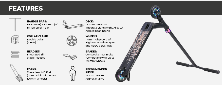 Rampage R2 Stunt Scooter - Black/Neochrome | SkateHut